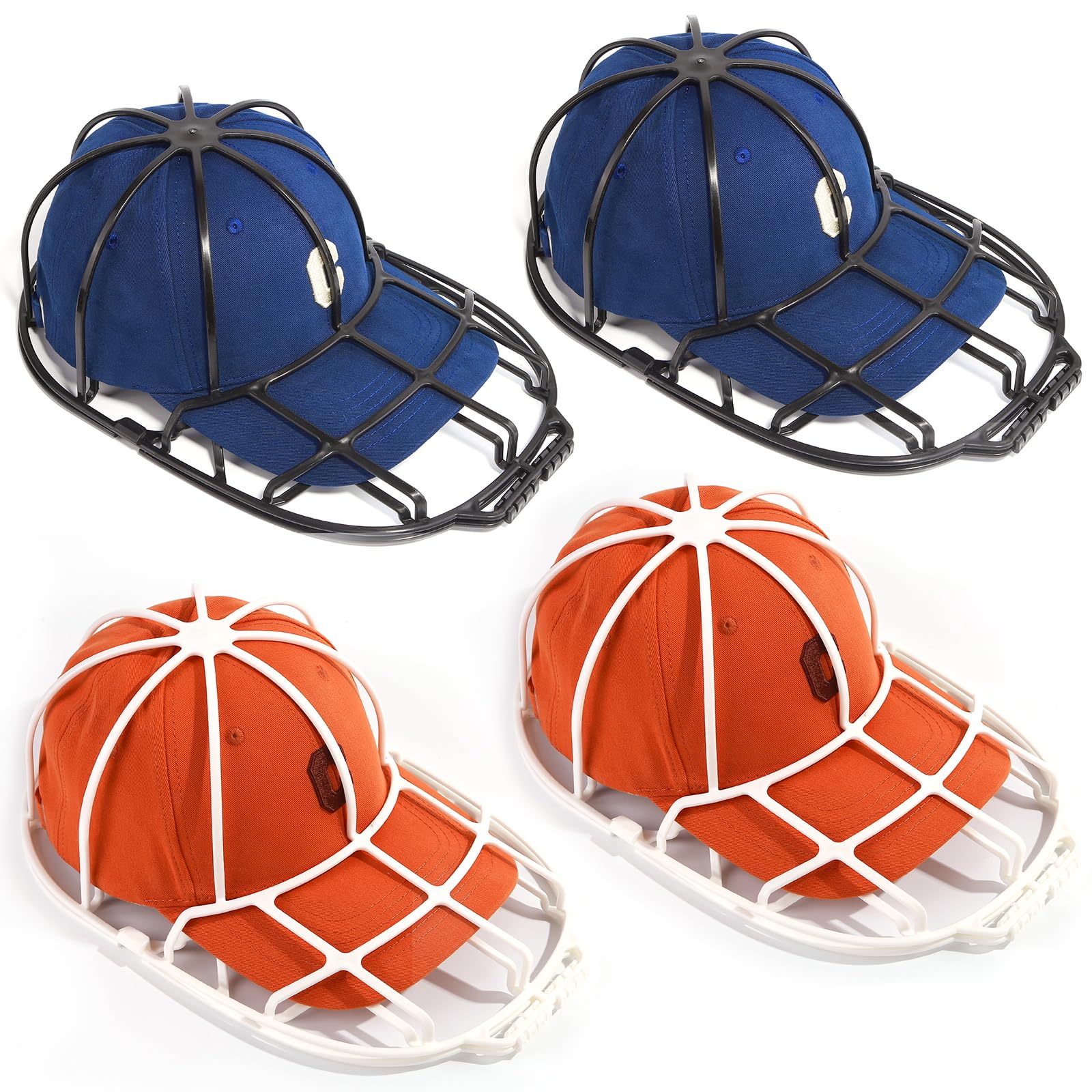 4 Pack Baseball Hat Washer Caps,Hat Cleaner Fit for Adult/Kid's Ball Hat Washer Frame Cage,Hat Protector Racks for Washing Machine(2 White 2 Black)