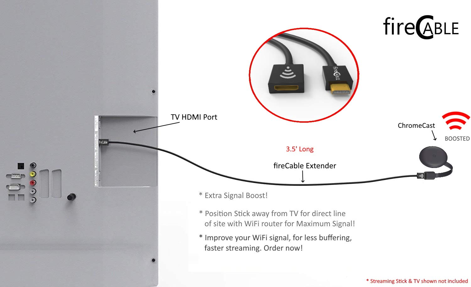 fireCable WiFi Extender for Chromcast | Less Buffering, Faster Streaming
