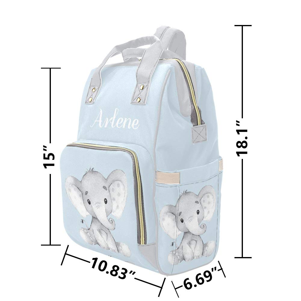 Yeshop Cute Little Elephant Blue Personalized Diaper Bag Backpack Tote with Name,Custom Travel Nappy Mommy Bag Backpack