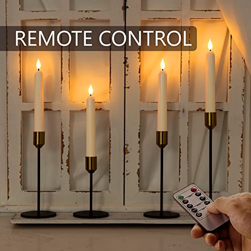 5plots Flameless Taper Candles Flickering with Remote Timer, 7 Inch Ivory Battery Operated Led Taper Candles, 6Pcs Plastic Roman Column Floating Taper Candles, Candlesticks for Halloween Christmas
