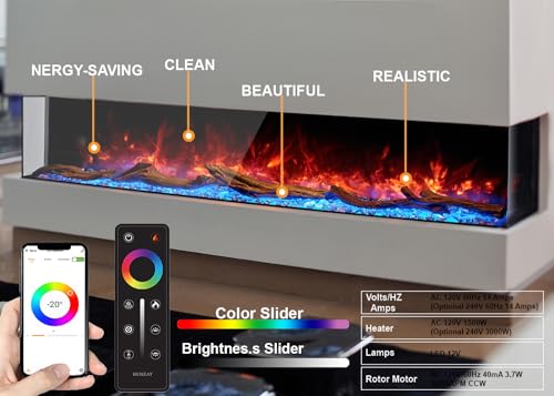 3-Sided Electric Fireplace Heater 80" Smart WiFi- Enabled Electric Fireplace Unit with 251 Color Flames Combinations, 3000/1500Watt Heater Wall Mount & Recessed Fireplace Inserts -Black