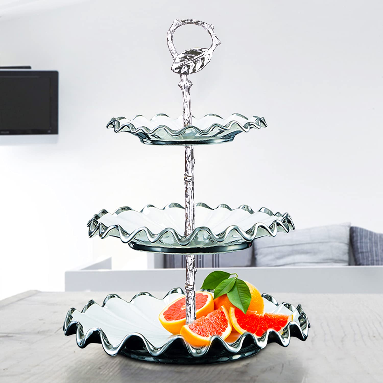 3-Tier 13.5ββ Cupcake Stand Hardware Fittings, Metal Mold Crown Holder DIY Making for Fruit Plate Cake Stand Snack Tray Replacement Parts for Tea Party Wedding Decoration (3 Sets - Silver Leaf)