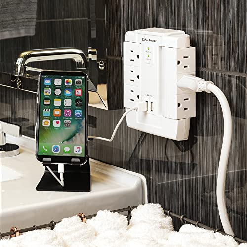 CyberPower CSP600WSURC2 Surge Protector, 1200J/125V, 6 Swivel Outlets, 2 USB Charging Ports, Wall Tap Design, White