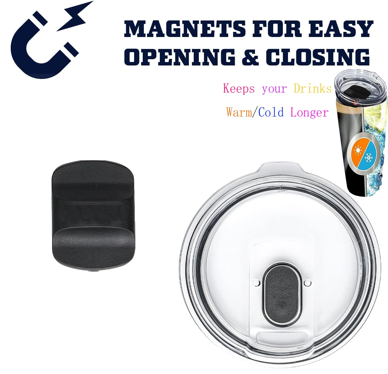 2024 New Upgrade Magnetic Slider Block Replacement, For Yeti Lids 10 oz, 14oz, 16 oz, 20 oz, 26 oz, 30 oz(Black*3)