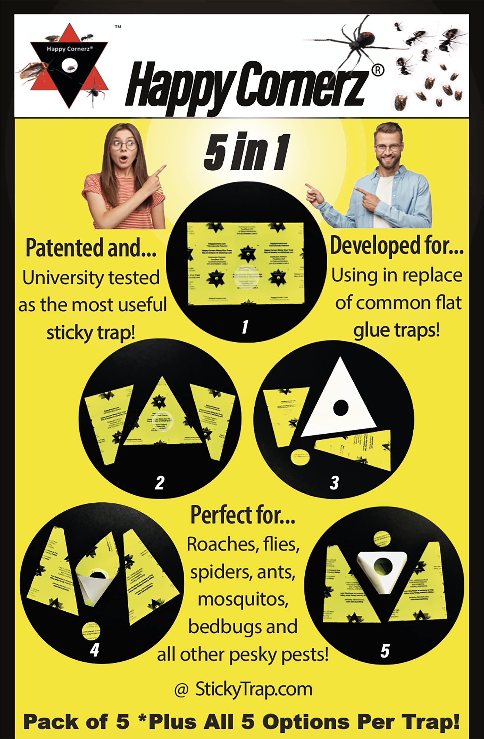 5 in 1 Glue Traps- Insect and Pest Control Sticky Traps (15 Total Traps)