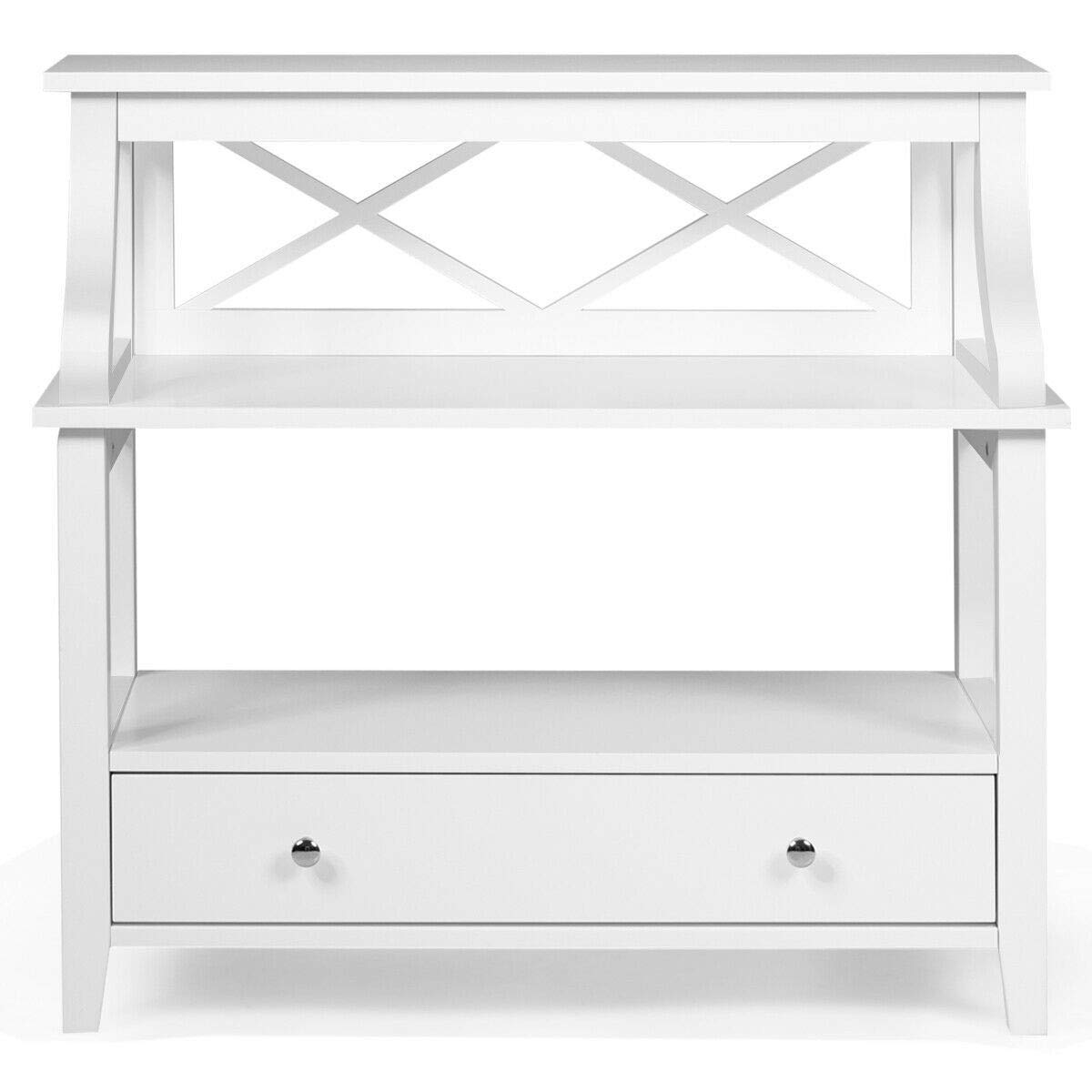 3-Tier Multipurpose Rack Storage Rack End Table Side Table with Slide Drawer Furniture Home for Living Room, Bedroom, Office, White