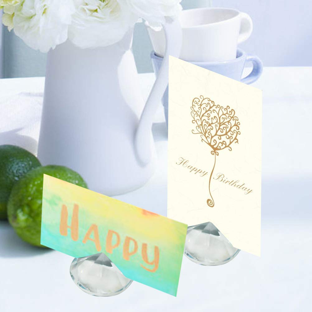 Aulufft 24 Pack Diamond Card Holder Table Number Holder Place Card Holders Acrylic Crystal Diamond Tabletop Card Stands for Party Weddings Table Decoration Clear