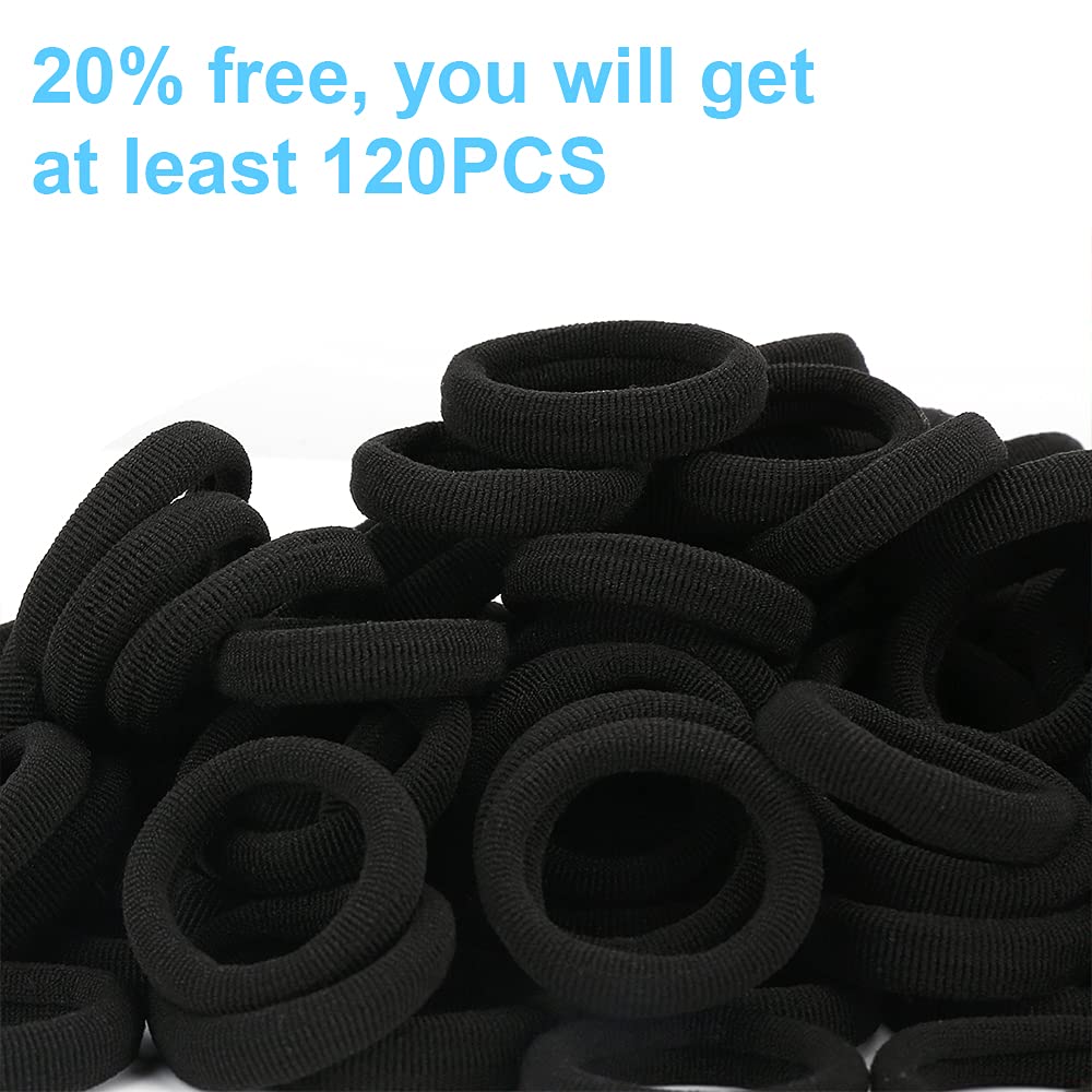 Black Seamless Hair Ties โ Cotton Hair Bands โ Tiny Elastics Ponytail Holders for Toddlers, 1 Inch in Diameter, Black, by Nspring