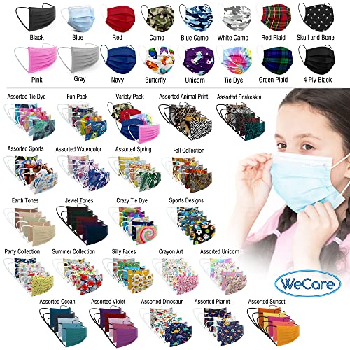 WECARE Disposable Face Masks For Kids, 50 Blue Face Masks, Individually Wrapped