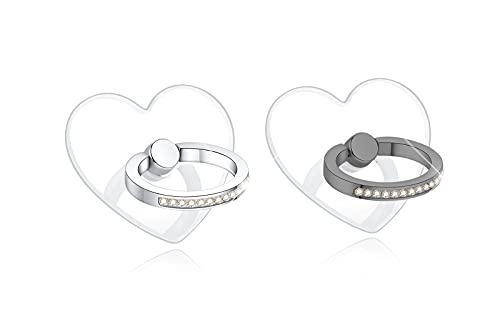 lenoup Transparent Heart Cell Phone Ring Holder Kickstand,Bling Bling Sparkle Diamond Clear Heart Cell Phone Finger Ring Grip Stand(Silver/Black)