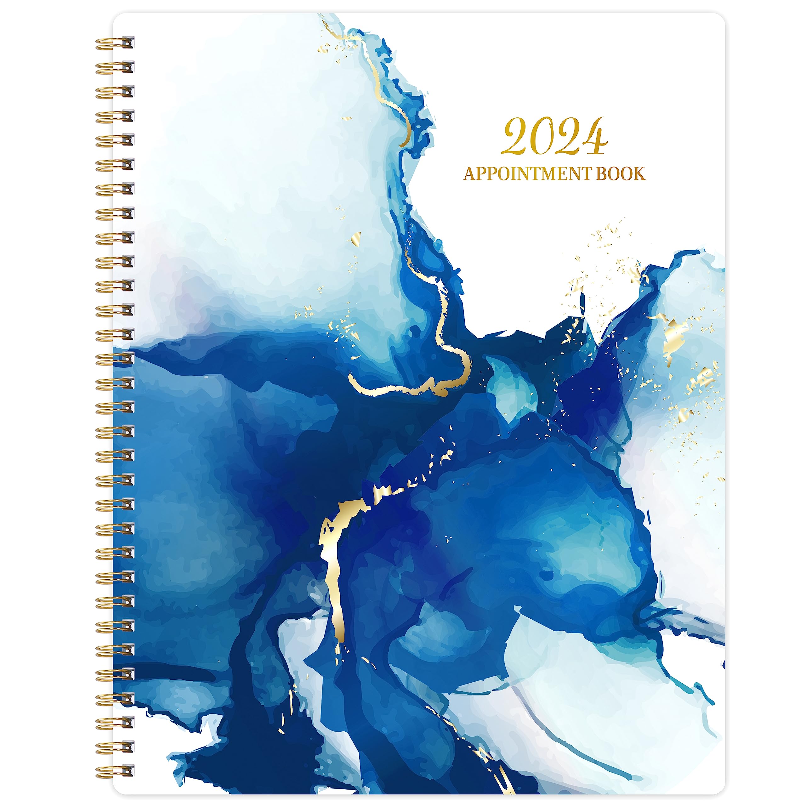 2024 Appointment Book - 2024 Daily Hourly Planner, 8" x 10", January 2024 - December 2024, Appointment Book 2024 with 30-Minute Interval + Thick Paper + Twin-Wire Binding + Printed Tabs - Indigo