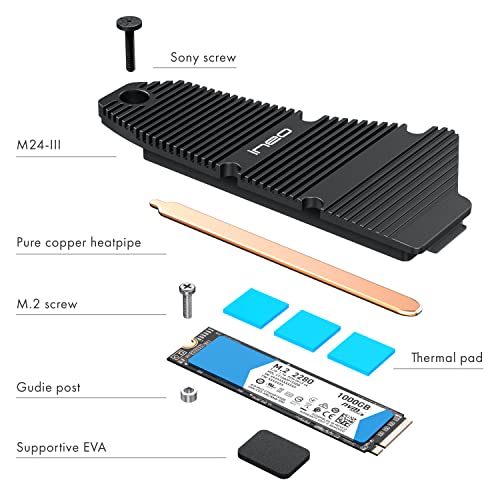 ineo PS5 Heatsink, M.2 NVME SSD Heatsink for PS5 Internal PCIe M.2 NVMe Gaming SSD, Magnesium Aluminum Alloy Designed with Pure Copper Strip [M24]