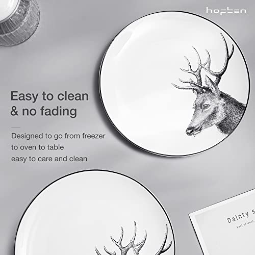 Kitchen Plates and Bowls Sets for 6, 18 Piece Dinnerware Sets, Dish Set with Deer Theme, Microwave Safe Plates and Bowls, Chip Resistant Dinnerware, Dishwasher Safe