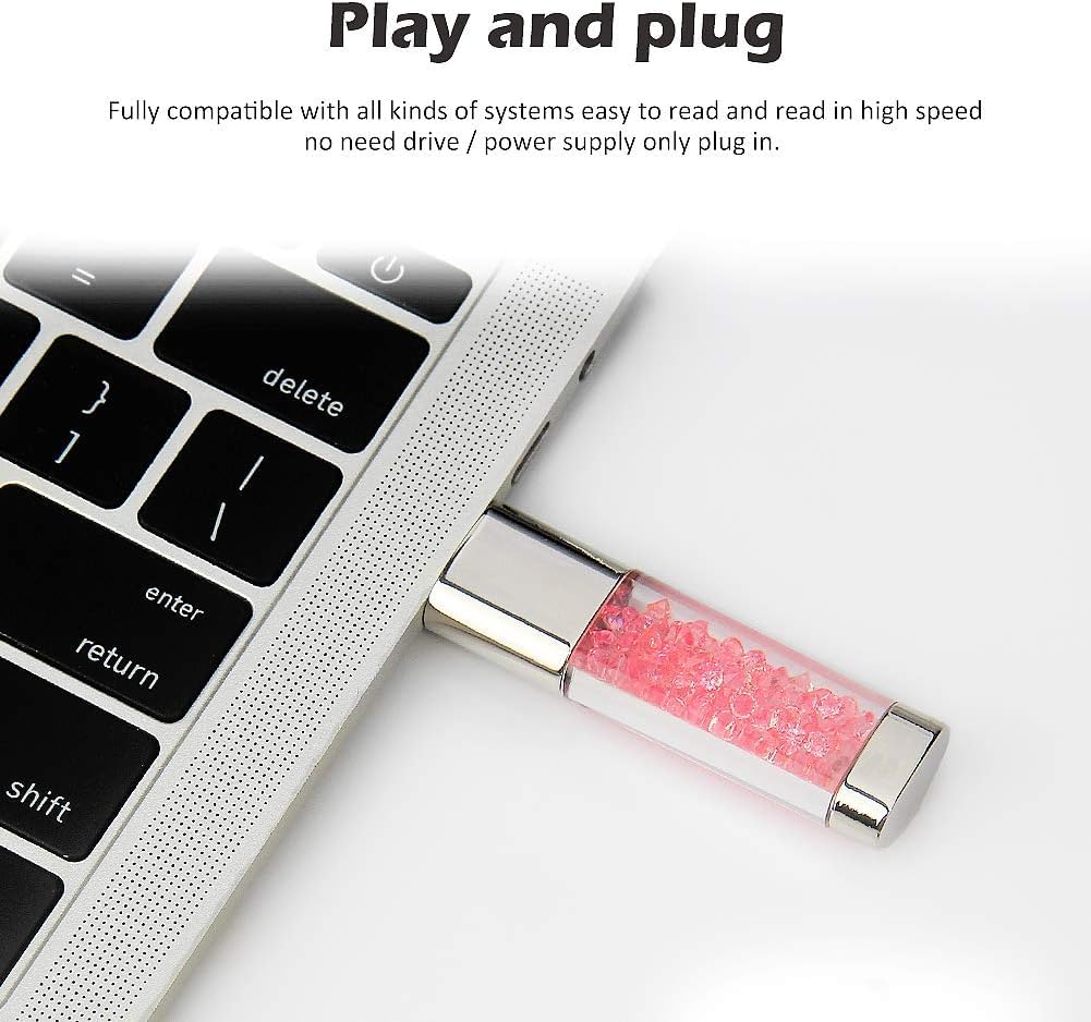 USB Flash Drive 32GB, BorlterClamp Cute Pink Crystal Thumb Drive Novelty Pen Drive Memory Stick