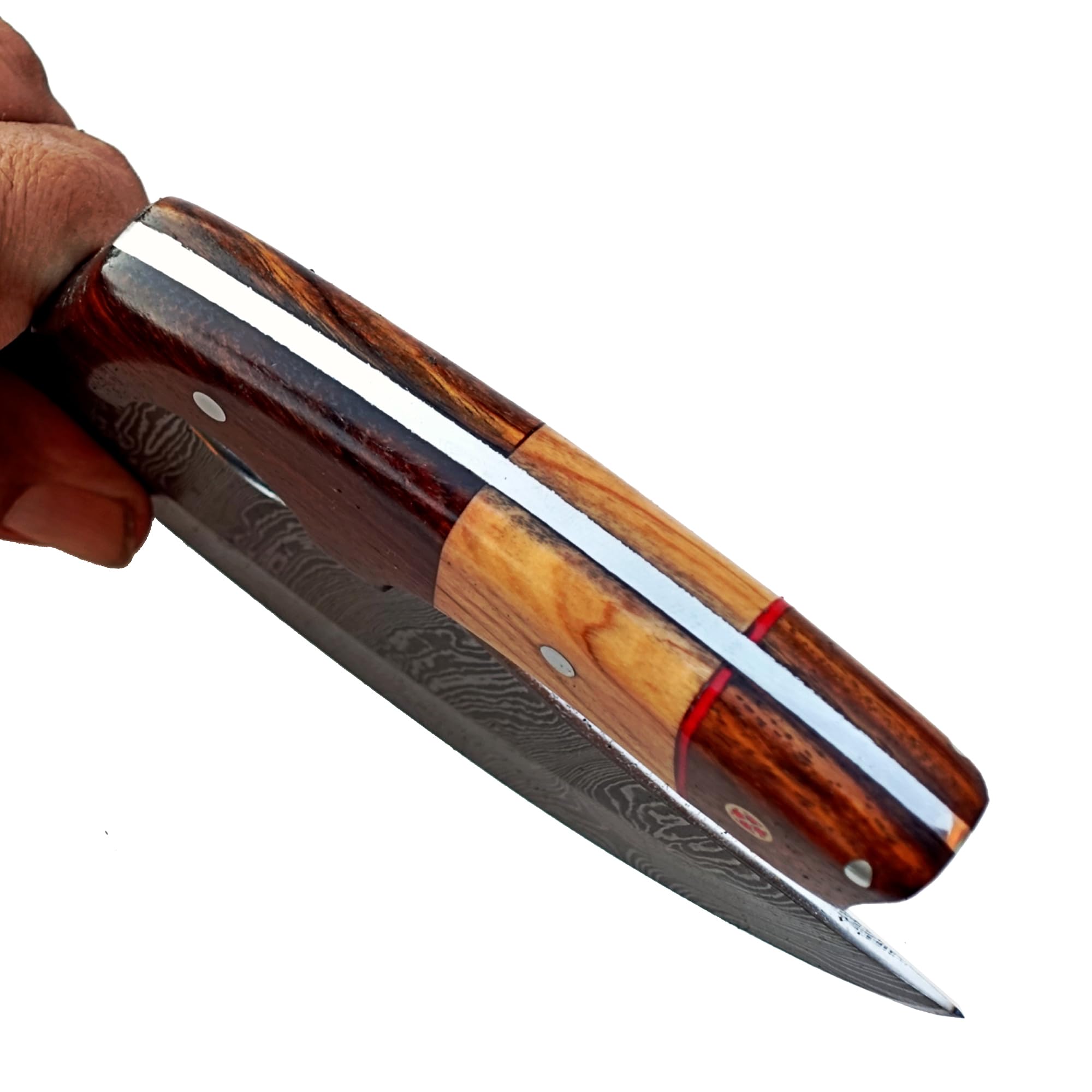 AJBLADE+ Custom Damascus Ulu Knife - Alaskan Ulu knife with Sheath - Damascus Chopping Knife - Custom Kitchen Knife; 5944
