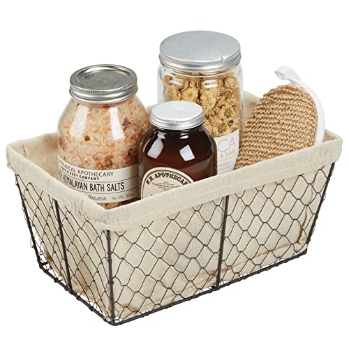 mDesign Medium Metal Farmhouse Home Storage Organizer Basket - Chicken Wire Design, Fabric Liner for Kitchen, Bathroom, Living Room, Pantry, Cupboard, Shelves, Countertop, 2 Pack - Bronze/Natural