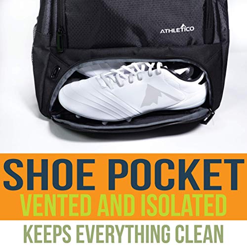 Athletico Youth Soccer Bag - Soccer Backpack & Bags for Basketball, Volleyball & Football | Includes Separate Cleat and Ball Compartment (Black)