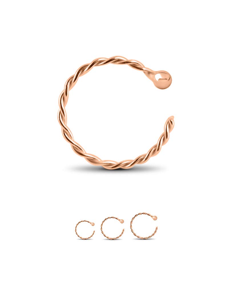 14k Rose Gold Nose Hoops Twisted Open Nose Rings 3/8" - 9.5mm 22G