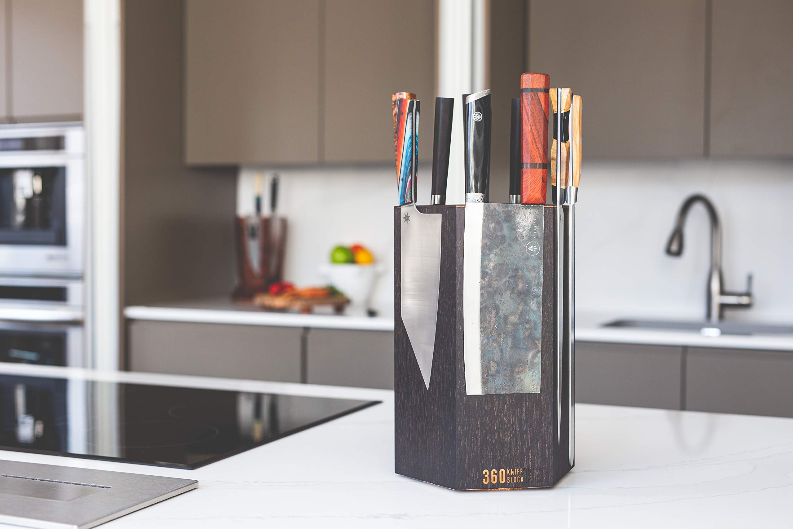 360 Knife Block MAX (Black) - magnetic, rotating, knife block - NOW holds 20+ knives w/top slots and 12" blade capacity