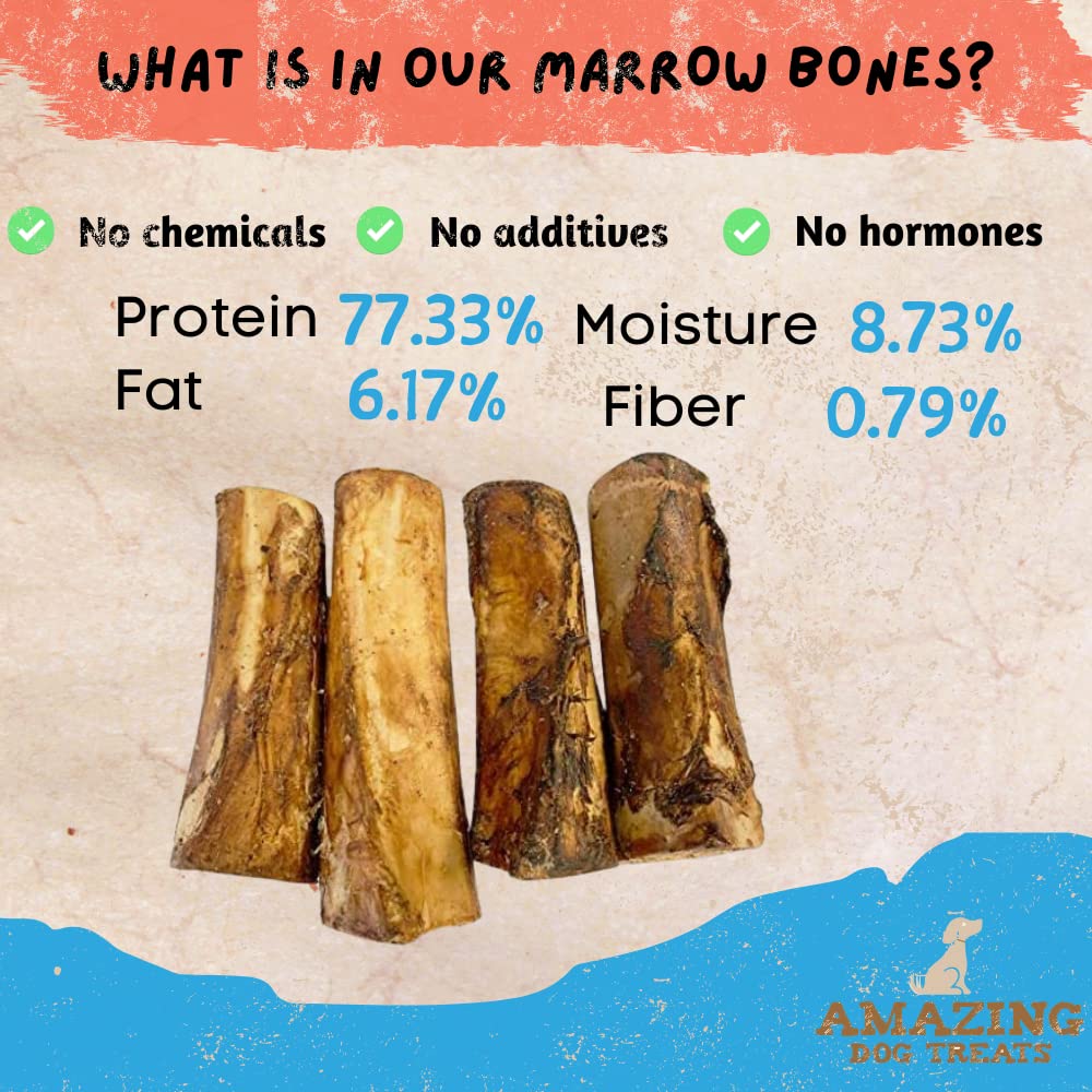 Amazing Dog Treats - 5-6 Inch Meaty Beef Marrow Bones (2 Count) - Best Bones for Dogs - Long Lasting Dog Chew Bones - Filled Marrow Dog Bone