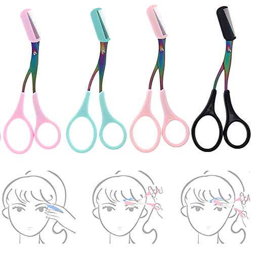 YITAQI Eyebrow Comb Scissors,Titanium Grooming Trimmer Makeup Tools Stainless Steel Eyelash Hair Clips Shaping Razor Hair Scissors Trimmer(Green)