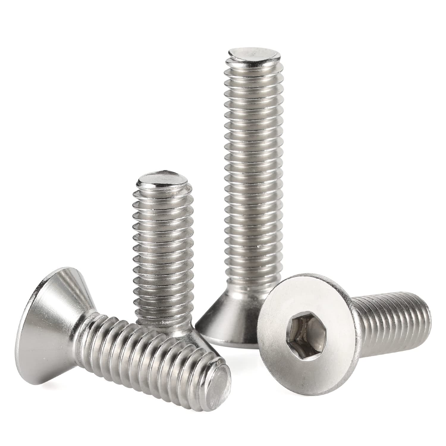 3/8-16 x 1-1/4" Flat Head Socket Cap Screw, Allen Socket Drive Full Thread Screw Bolts, Stainless Steel 304(16-8), Bright Finish, Quantity 10