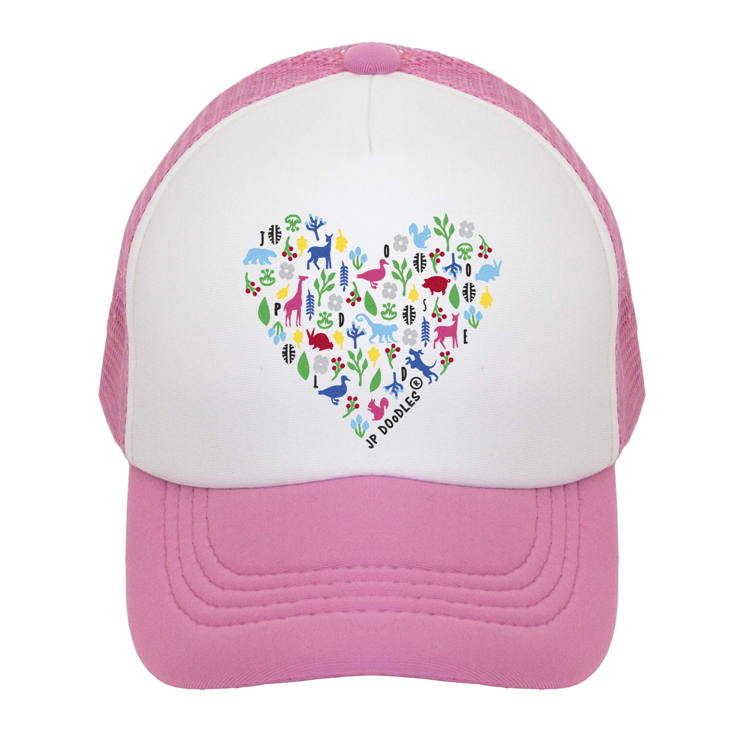 JP DOoDLES Heart Hat Kids Trucker Hat. Baseball Mesh Back Cap fits Baby, Toddler and Youth (Light Pink, Mini 12-24 MOS)
