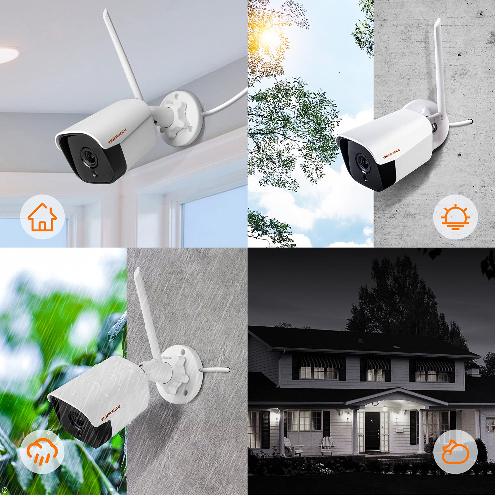 TIGERSECU Add-On Camera for use only 1080P WiFi NVR Security System, Weatherproof, AI Human Detection (Power Supply Sold Separately)