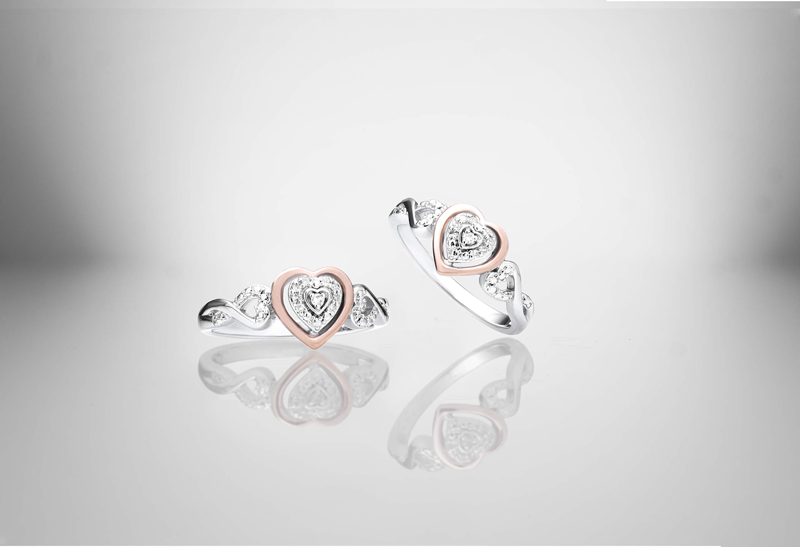 14K Rose Gold Plated .925 Sterling Silver Diamond Accented Three Heart Infinity Promise Ring (I-J Color, I2-I3 Clarity) - Size 5