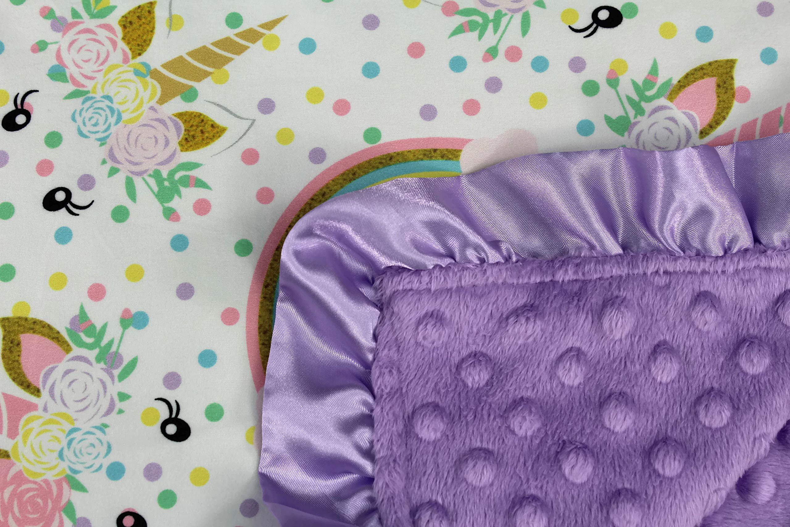 Dear Baby Gear Baby Blankets, Glitter Unicorn Pastel Rainbows, Lavender Minky, 32 Inches by 32 Inches