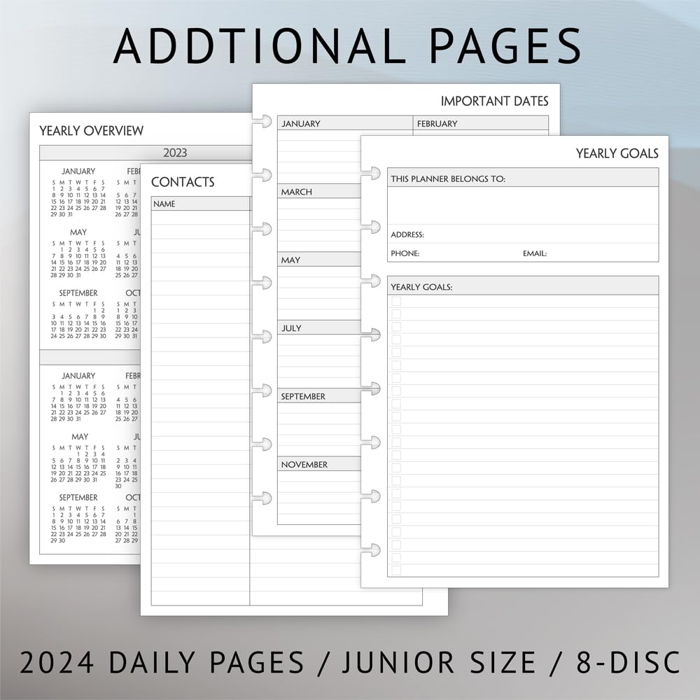 2024 Daily & Monthly Planner Refills for 8-Discbound Junior Size Planners - Appointment Schedule & To Do List, Monthly Tabs, 8-Disc Punched, Jan 2024 - Dec 2024