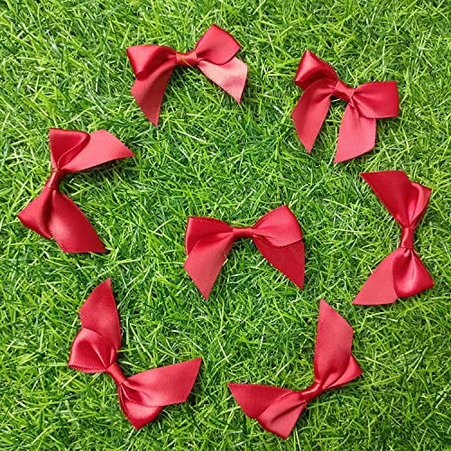 AKLVBL 25 Pack Set Satin Ribbon Bows Pretied Bows with Sticky Gel Pads for Treat Bags, Gift Bags, Bakery Candy Bags and Package Decorating or Gift Decorating (Red)