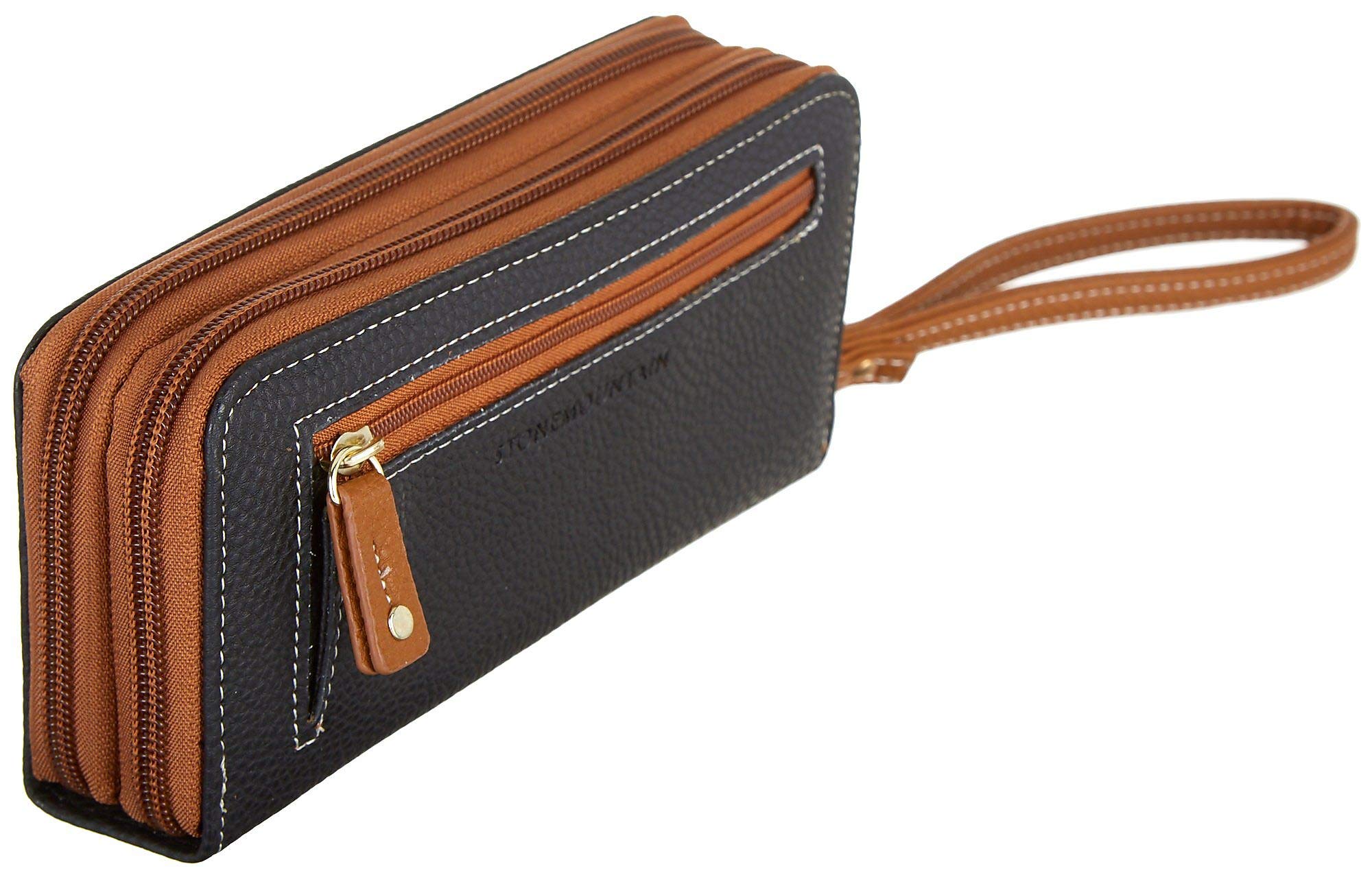 ANGIEHAIE Stone Mountain Cornwall Leather Double Zip Around Checkbook Wallet Black/Tan