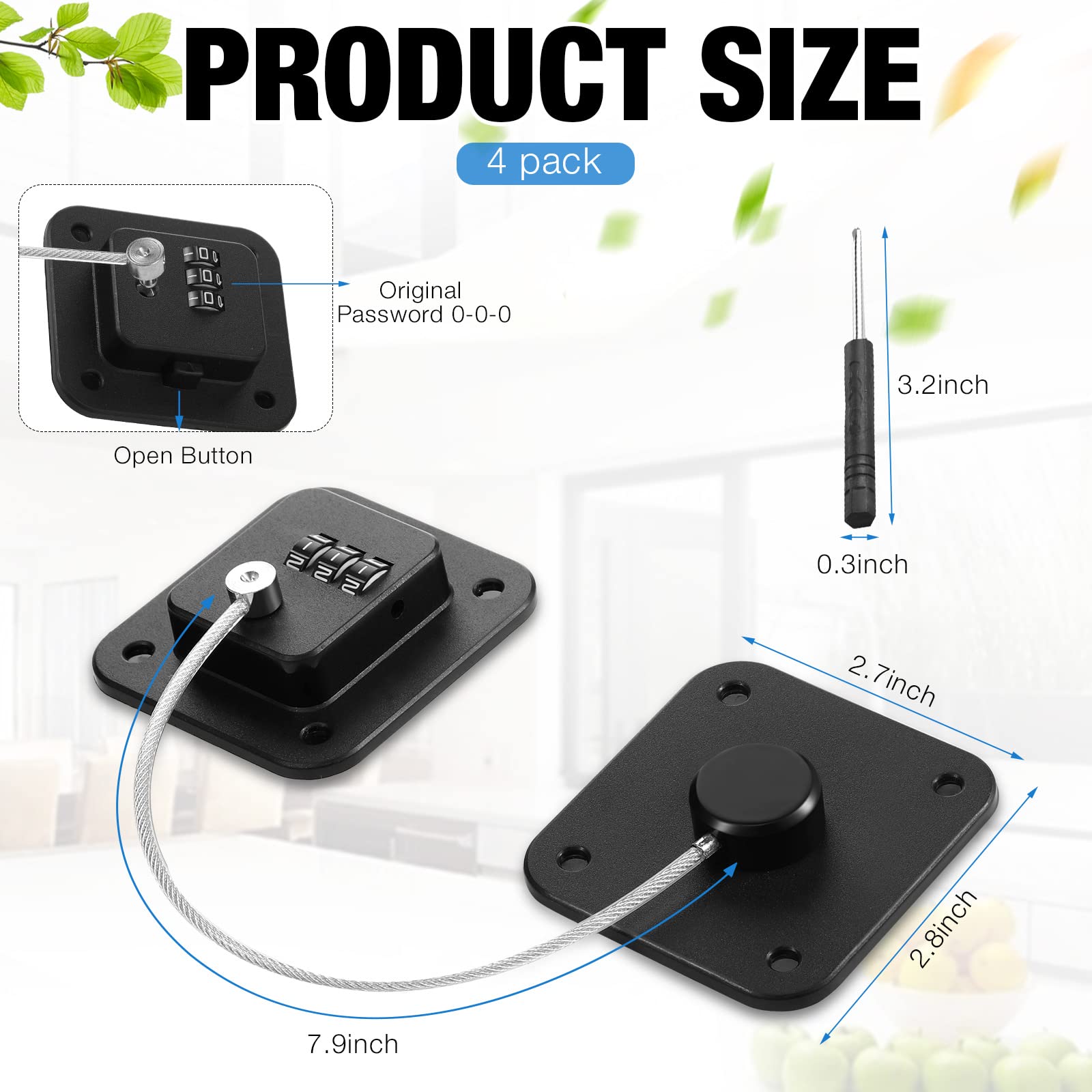 4 Pack Password Fridge Lock Child Safety Cabinet Locks with 2 Pcs Small Screwdriver Adhesive Pantry Lock for Kids Child Adults Drawers Freezer Windows Closets Cabinets Doors