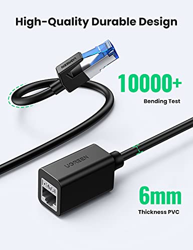 UGREEN Ethernet Extender Cable 6FT, Cat 8 Extension Network Cable 40Gbps 2000MHz RJ45 Network Patch Cord Double Shielding Male to Female Connector Compatible for Router PC Laptop Modem 6FT