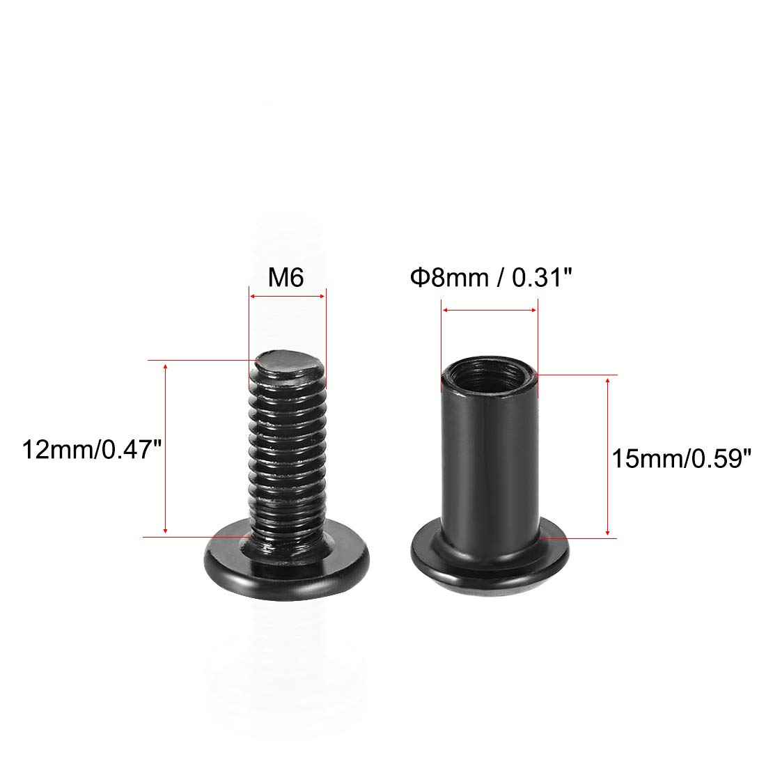 uxcell Screw Post Fit for 5/16"(8mm) Hole Dia, Male M6x12mm Belt Buckle Binding Bolts Leather Fastener Carbon Steel Black 10 Sets