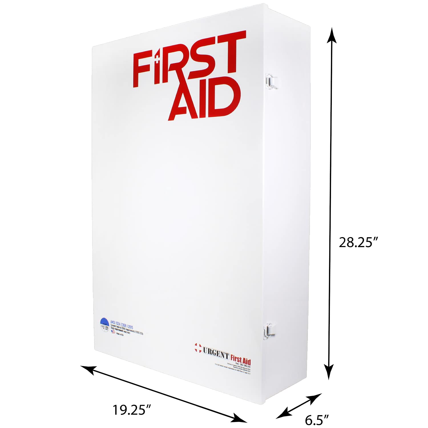 OSHA & ANSI 5 Shelf Industrial First Aid Cabinet with Pocket Liner, 200 Person, 1890 Pieces, 2015 Class A+, Types I & II, Made in USA by Urgent First Aid™ with extra content & NEW ANSI First Aid Guide