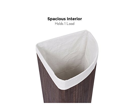 BIRDROCK HOME Corner Laundry Hamper with Lid and Cloth Liner - Bamboo - Espresso - Easily Transport Laundry Basket - Collapsible Hamper - String Handle