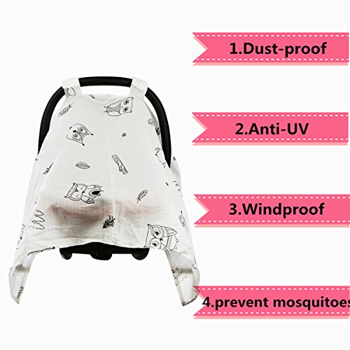 Hi Sprout Breathable Cotton Muslin Canopy Car Seat Cover for Girls and Boys (Little Monkey)