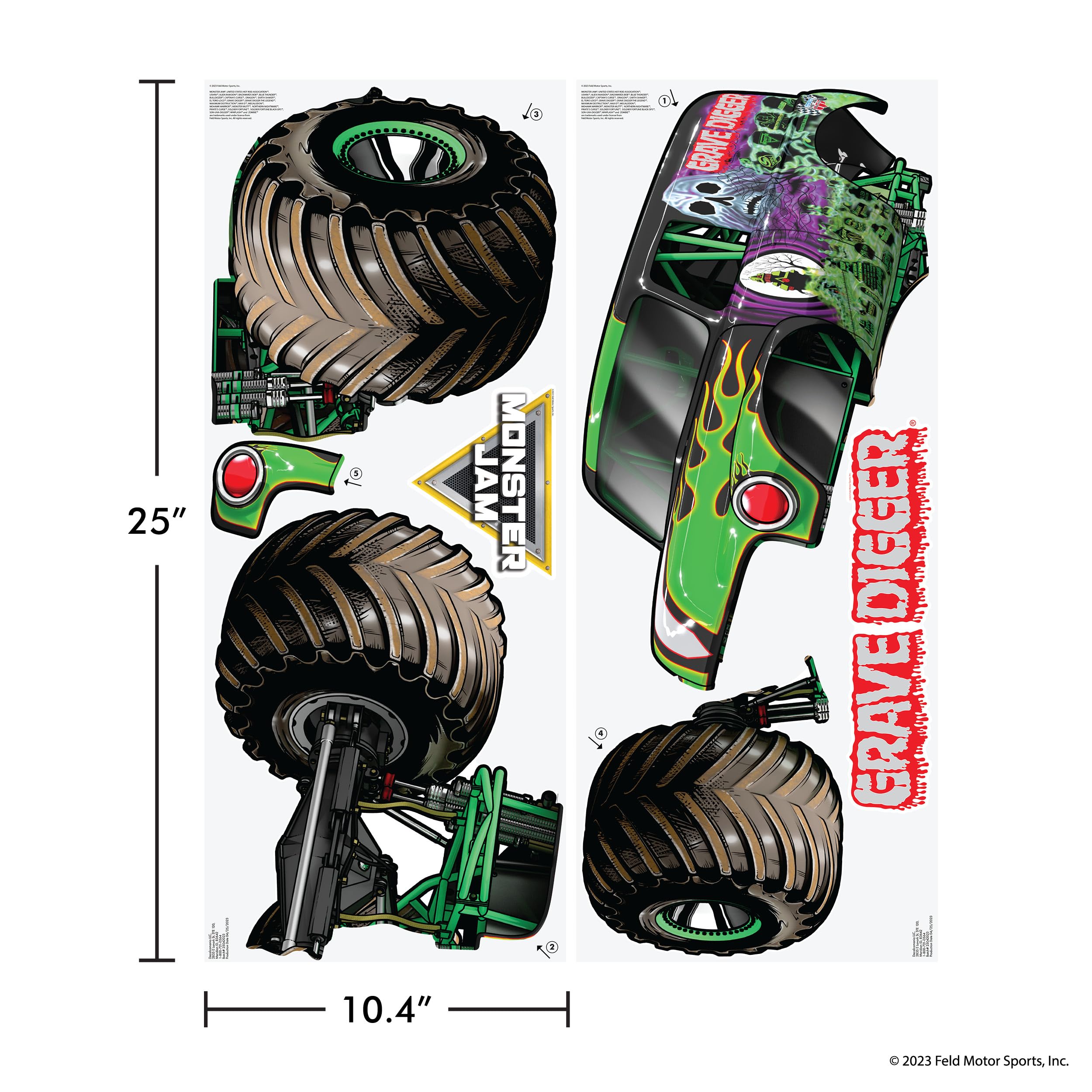 Wall Palz Monster Jam Grave Digger Wall Decal - Monster Jam Wall Stickers with 3D Augmented Reality Interaction - 28" Monster Jam Grave Digger Monster Truck Wall Decorations