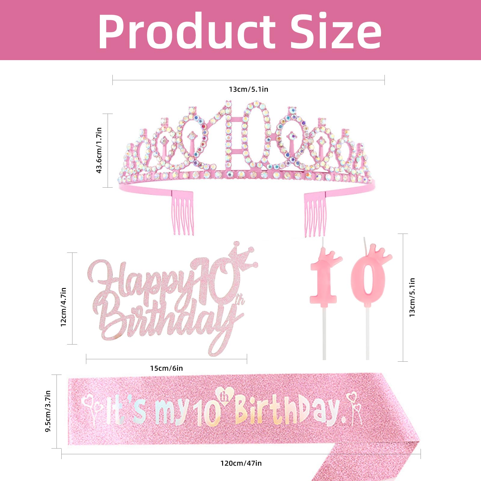 3rd Birthday Decorations for Girl, Including 3rd Birthday Crown/Tiara, Sash, Happy Birthday Cake Toppers and Number 3 Candles, Pink Birthday Party Supplies 3 Year Old Girl Birthday Gift Ideas