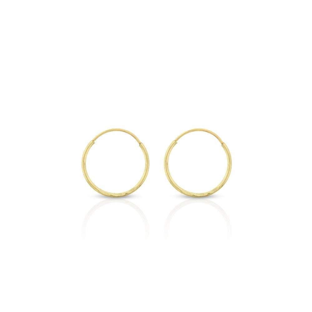 14k Solid Gold Endless Diamond-Cut Hoop Earrings Sizes 10mm - 20mm and 3-Pair Sets, 14k Gold Thin Hoop Earrings, Cartilage Earrings, Helix Earring, Nose Hoop, Tragus Earring, 100% Real 14k Gold (10mm)