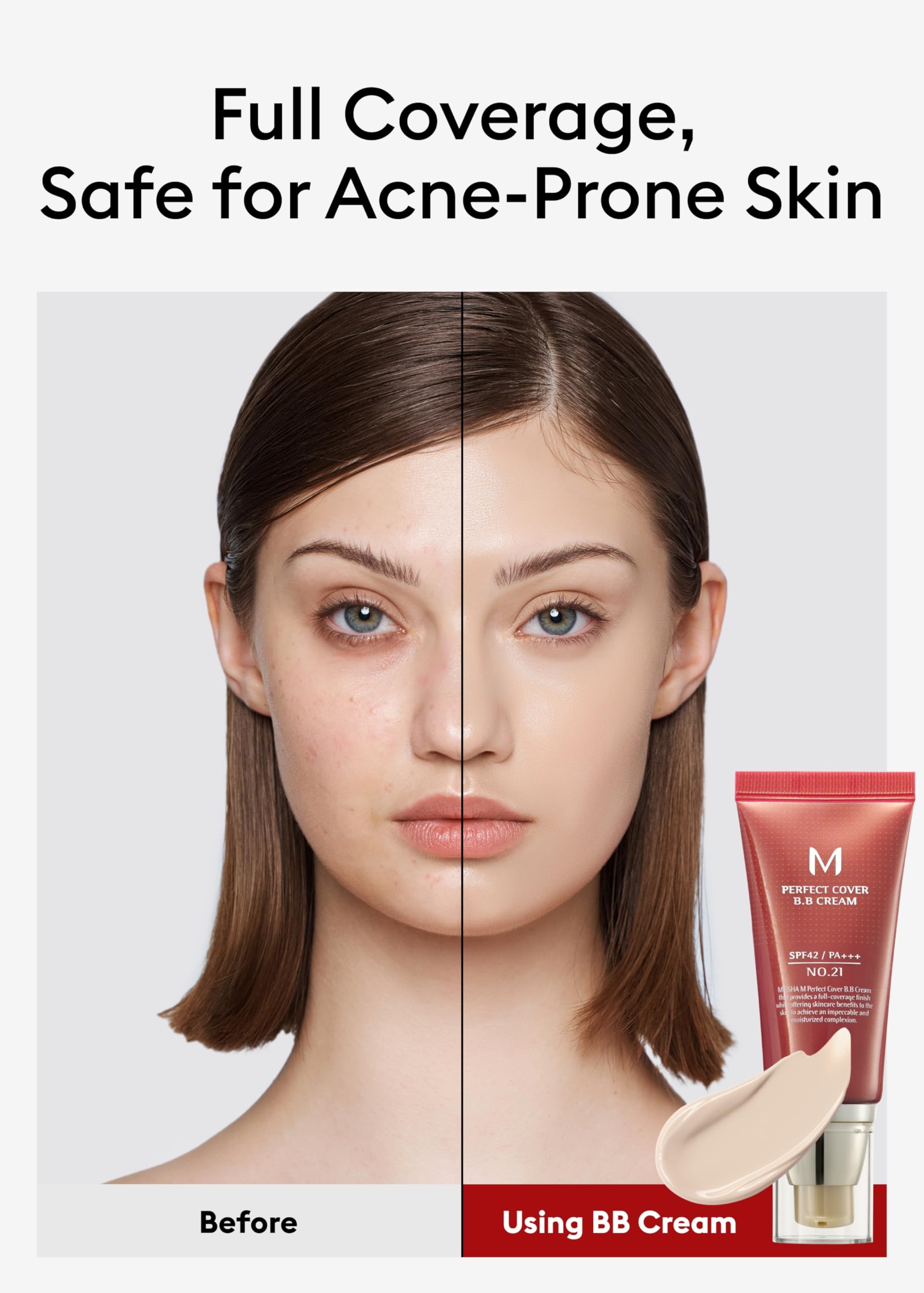 MISSHA M Perfect Cover BB Cream No.21 Light Beige for Bright Skin SPF 42 PA +++ 1.69 Fl Oz - Tinted Moisturizer for face with SPF