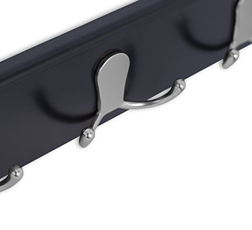 BirdRock Home Dual Hook Coat and Hat Rack - 4 Dual Hooks - 17 Inches - Wall Mount - Decorative Home Storage - Entryway Foyer Hallway Bathroom Bedroom Rail - Satin Nickel Hooks - Black Pine Bathroom Ra