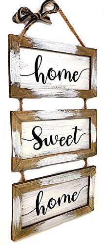 Home Sign For Wall Front Door Indoor Outdoor Country Rustic Primitive Decor Art 20" x 9" (Home Sweet Home)