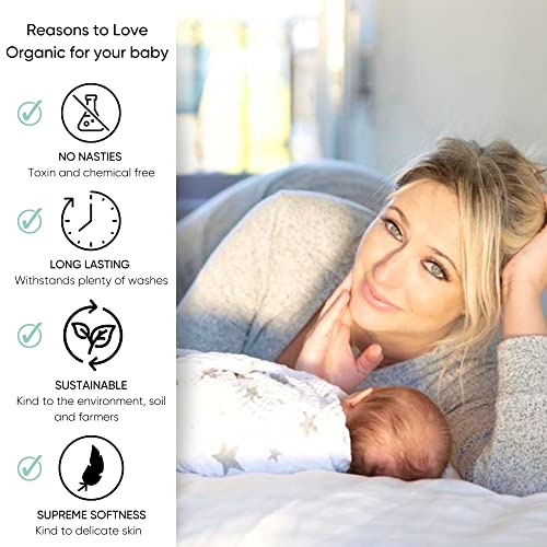 Bloomsbury Mill - Pack of 3 Super Soft Muslin Swaddle Blankets - 100% Certified Organic Cotton Muslin Swaddles - Blue & White - 47" x 47"