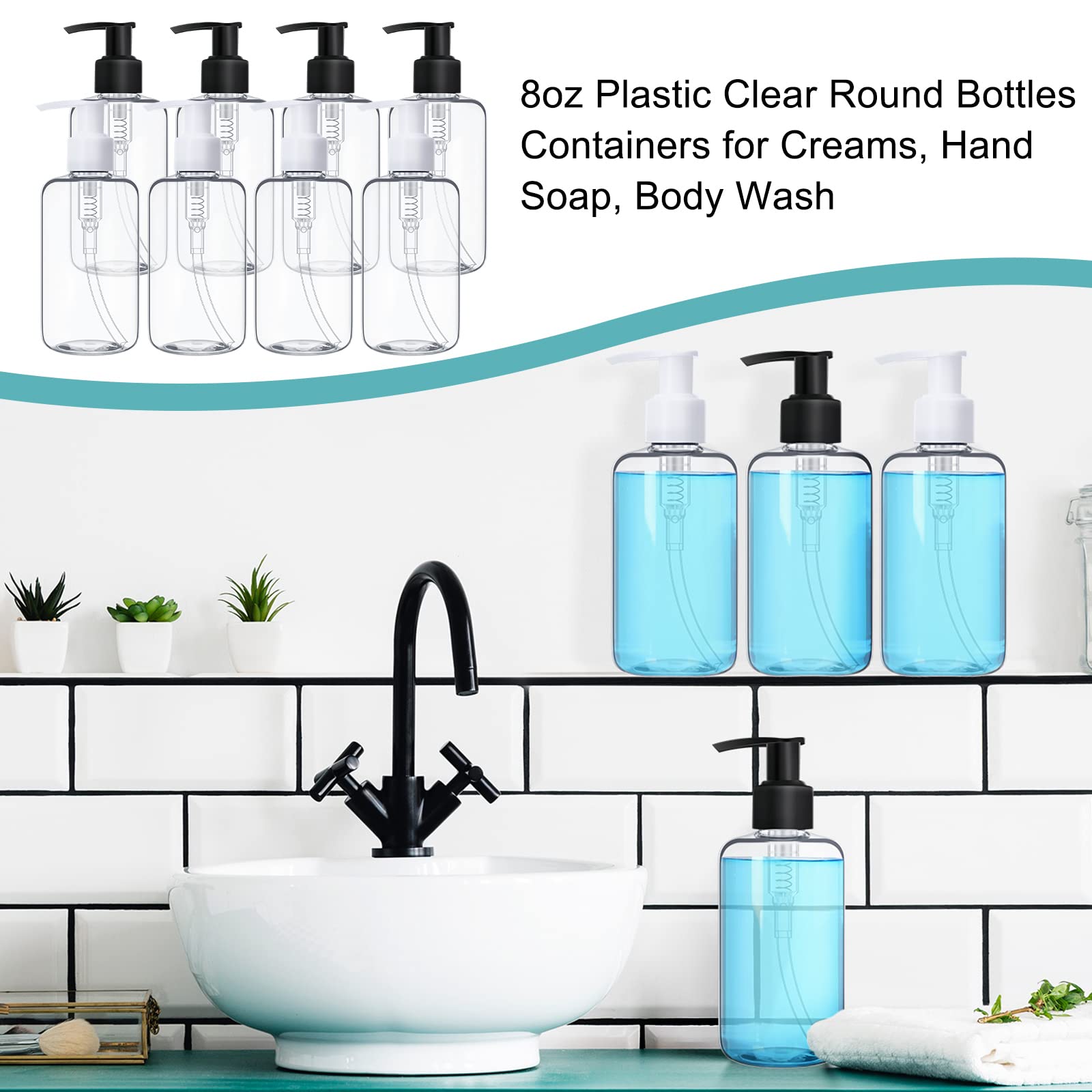 30 Pieces 8 oz Clear Plastic Pump Bottle Dispenser Empty Lotion Bottles Hand Dish Dispenser Refillable Container Black White Pumping for Shampoo Conditioner Body Wash Cream Liquid Soap