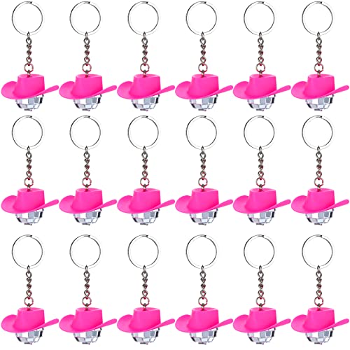 Alabelleza 18pcs Cowboy Hat Disco Ball Keychain Pink Hat Disco Ball Decorations Mini Disco Ball Ornaments Disco Ball Party Decorations Cowgirl Accessories