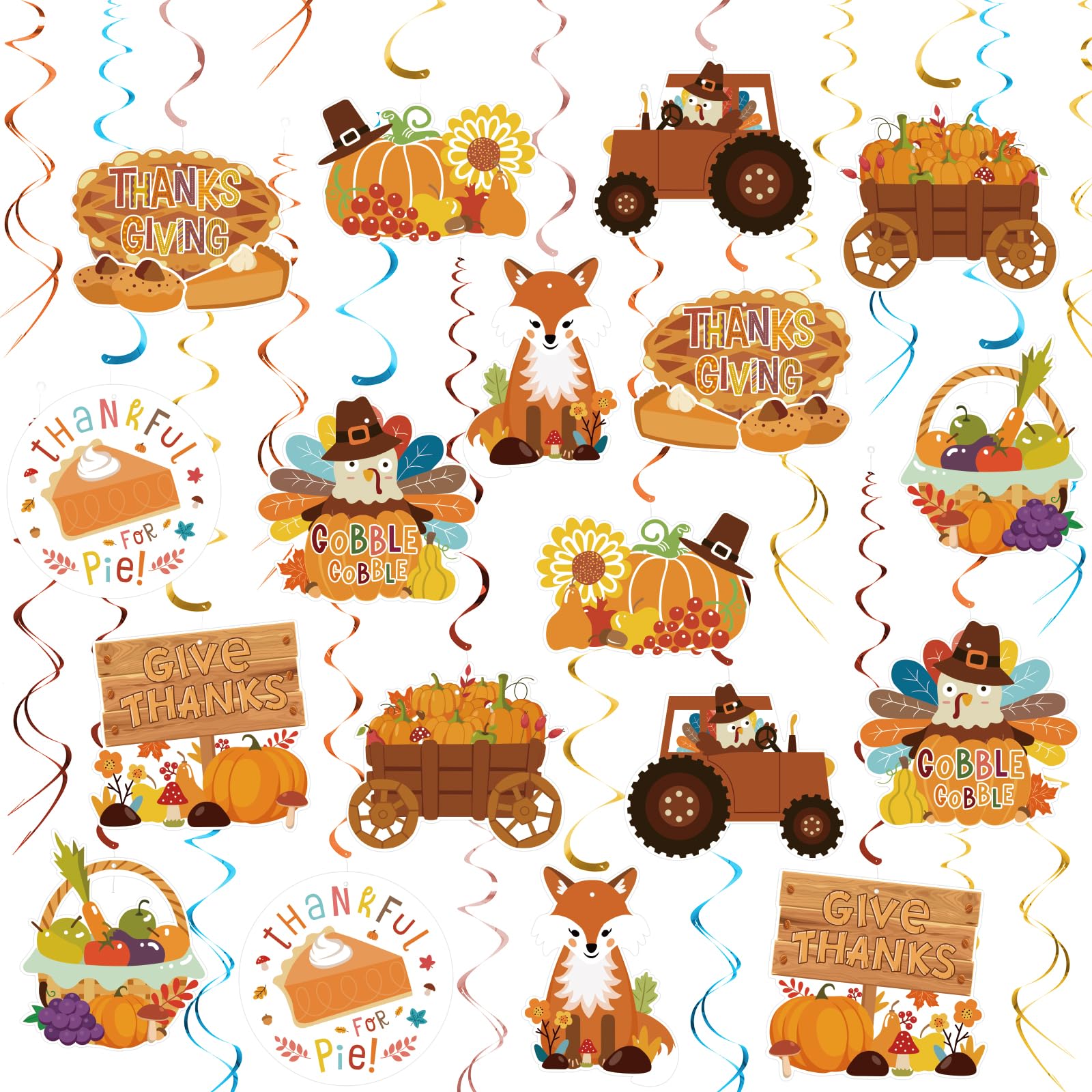 24-Piece Set, Fall & Thanksgiving Party Decorations - Hanging Swirls for Autumn Celebrations, Fall Home & Classroom Decorations