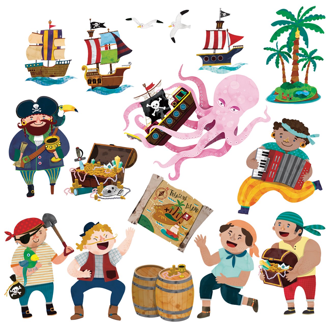 DECOWALL DS-8010 Pirates & Treasure Island Kids Wall Stickers Wall Decals Peel and Stick Removable Wall Stickers for Kids Nursery Bedroom Living Room (Small) décor